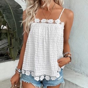 Tops | 23 Boho White Floral Lace Cami Tank Top | Poshmark